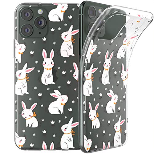 Toik Slim TPU Case for Apple iPhone 11 Pro Xs Max Xr 10 X 8 Plus 7 6s 5s SE Flexible White Silicone Lightweight Girls Print Cute Flowers Animal Design Cover Bunny Protective Gift Women Clear