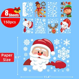 Double-Sided Christmas Window Clings, Window Decorations Stickers for Glass,Adorable Designed Decorative Window Film Christmas Snowflakes Clings with Santa Claus,Reindeer,Snowman,ELF