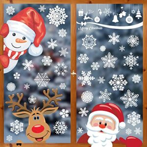 double-sided christmas window clings, window decorations stickers for glass,adorable designed decorative window film christmas snowflakes clings with santa claus,reindeer,snowman,elf