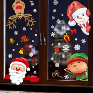 Double-Sided Christmas Window Clings, Window Decorations Stickers for Glass,Adorable Designed Decorative Window Film Christmas Snowflakes Clings with Santa Claus,Reindeer,Snowman,ELF