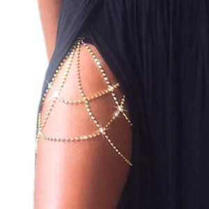 victray crystal leg chain glitter body chains beach thigh chain fashion body jewelry accessory for women and girls (silver)