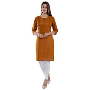 ramkudi indian women's plain embroiderd cotton straight kurti top (caramel)