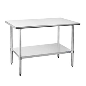 hally stainless steel table for prep & work 30 x 48 inches, nsf commercial heavy duty table with undershelf and galvanized legs for restaurant, home and hotel