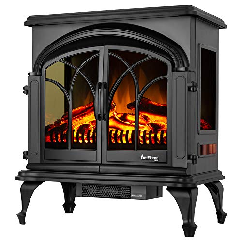 e-Flame USA 28" XL Denali Portable Freestanding Electric Fireplace Stove - 3-D Log and Fire Effect (Black)