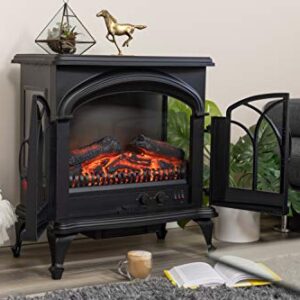 e-Flame USA 28" XL Denali Portable Freestanding Electric Fireplace Stove - 3-D Log and Fire Effect (Black)