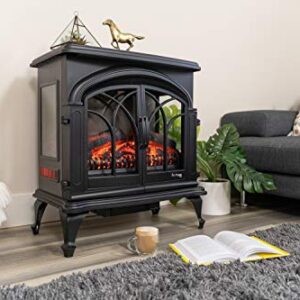 e-Flame USA 28" XL Denali Portable Freestanding Electric Fireplace Stove - 3-D Log and Fire Effect (Black)