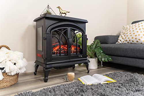 e-Flame USA 28" XL Denali Portable Freestanding Electric Fireplace Stove - 3-D Log and Fire Effect (Black)