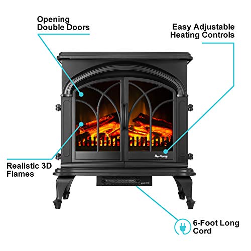 e-Flame USA 28" XL Denali Portable Freestanding Electric Fireplace Stove - 3-D Log and Fire Effect (Black)