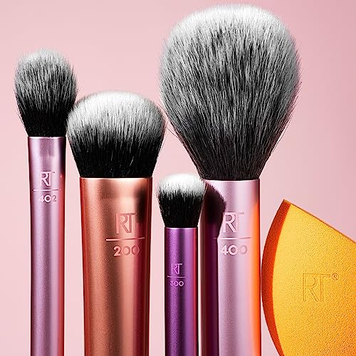 Real Techniques Makeup Brush Set with 2 Sponge Blenders for Eyeshadow, Foundation, Blush, and Concealer, Set of 6