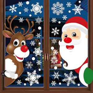 hinzer 310pcs christmas window clings christmas window decorations xmas window flakes christmas decals for home deer santa claus and snowflakes