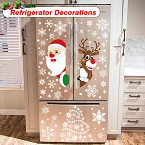 HINZER 310Pcs Christmas Window Clings Christmas Window Decorations Xmas Window Flakes Christmas Decals for Home Deer Santa Claus and Snowflakes