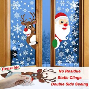 HINZER 310Pcs Christmas Window Clings Christmas Window Decorations Xmas Window Flakes Christmas Decals for Home Deer Santa Claus and Snowflakes