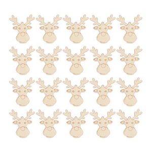 amosfun 20pcs christmas unfinished reindeer head wood hanging pendant diy painted wood tag xmas tree decoration (style b)