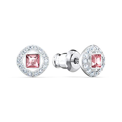 Swarovski Angelic Square Stud Earrings, with Pink and White Crystals and Rhodium Plated Setting, an Amazon Exclusive