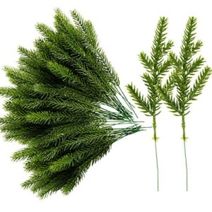 alpurple 60 packs artificial pine needles branches garland-6.7x2.0 inch green plants pine needles,fake greenery pine picks for diy garland wreath christmas embellishing and home garden decoration