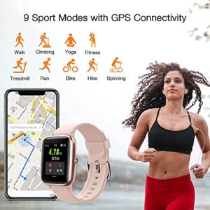 Fitpolo Smart Watches for Women Men, [Fitness Watch] for iPhone Android, Pedometer Heart Rate Monitor, Activity Trackers and Smartwatches IP68 Swimming Waterproof, Pink