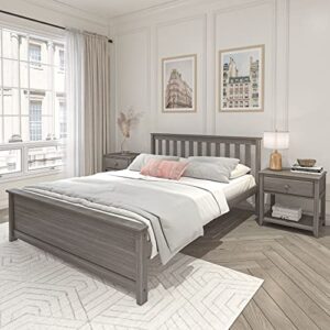 plank+beam solid wood queen bed frame, platform bed with headboard, clay