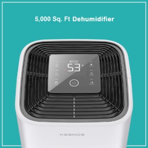 Kesnos 5000 Sq. Ft Large Dehumidifier for Home with Drain Hose and 1.19 Gallons Water Tank - Intelligent Touch Control and Low Noise, 24 Hr Timer Ideal for Basements, Bedrooms, Bathrooms, Laundry Rooms