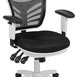 Flash Furniture Nicholas Mid-Back Black Mesh Multifunction Executive Swivel Ergonomic Office Chair with Adjustable Arms and White Frame