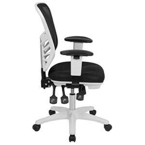 Flash Furniture Nicholas Mid-Back Black Mesh Multifunction Executive Swivel Ergonomic Office Chair with Adjustable Arms and White Frame