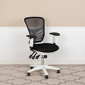 Flash Furniture Nicholas Mid-Back Black Mesh Multifunction Executive Swivel Ergonomic Office Chair with Adjustable Arms and White Frame