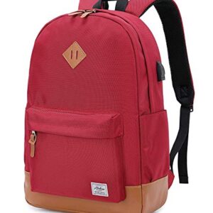 abshoo Classical Basic Womens Travel Backpack For College Men Water Resistant Laptop School Bookbag (USB Red)