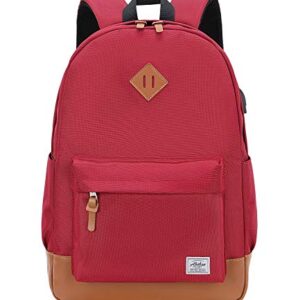 abshoo Classical Basic Womens Travel Backpack For College Men Water Resistant Laptop School Bookbag (USB Red)