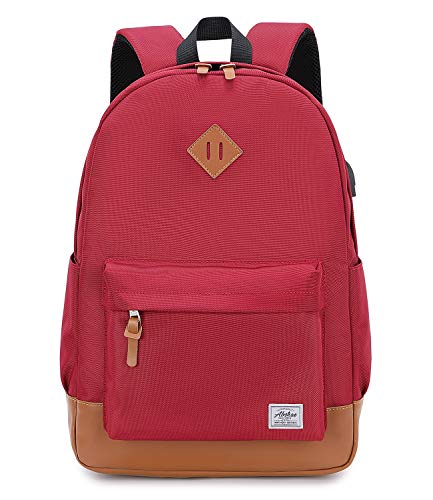 abshoo Classical Basic Womens Travel Backpack For College Men Water Resistant Laptop School Bookbag (USB Red)