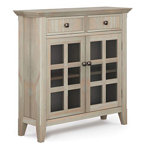 SIMPLIHOME Acadian SOLID WOOD 36 inch Wide Transitional Entryway Hallway Storage Cabinet in Distressed Grey, with 2 Drawers, 2 Doors and 2 Adjustable Shelves