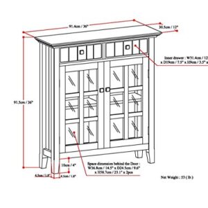 SIMPLIHOME Acadian SOLID WOOD 36 inch Wide Transitional Entryway Hallway Storage Cabinet in Distressed Grey, with 2 Drawers, 2 Doors and 2 Adjustable Shelves