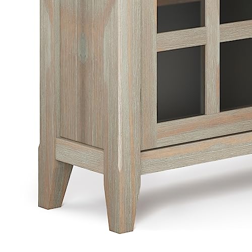 SIMPLIHOME Acadian SOLID WOOD 36 inch Wide Transitional Entryway Hallway Storage Cabinet in Distressed Grey, with 2 Drawers, 2 Doors and 2 Adjustable Shelves