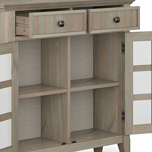 SIMPLIHOME Acadian SOLID WOOD 36 inch Wide Transitional Entryway Hallway Storage Cabinet in Distressed Grey, with 2 Drawers, 2 Doors and 2 Adjustable Shelves