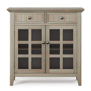 SIMPLIHOME Acadian SOLID WOOD 36 inch Wide Transitional Entryway Hallway Storage Cabinet in Distressed Grey, with 2 Drawers, 2 Doors and 2 Adjustable Shelves