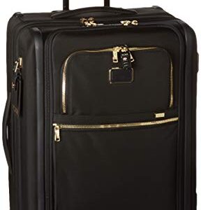 TUMI Alpha Short Trip Expandable 4-Wheeled Packing Case - Roller Bag for Short Trips & Weekend Getaways - Carry-On Luggage with 4 Spinner Wheels - Travel Suitcase for Men & Women - Black/Gold