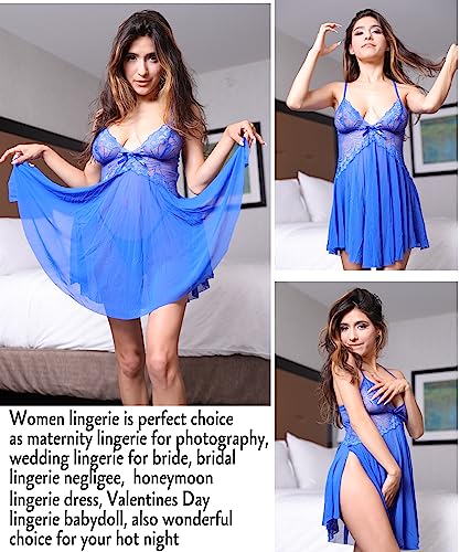 Avidlove Sexy Lingerie for Women Nighties for Women Sexy Negligee Lingerie Chemise Nightgown Dark Blue