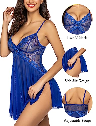 Avidlove Sexy Lingerie for Women Nighties for Women Sexy Negligee Lingerie Chemise Nightgown Dark Blue