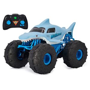 monster jam, official megalodon storm all-terrain remote control monster truck toy vehicle, 1:15 scale