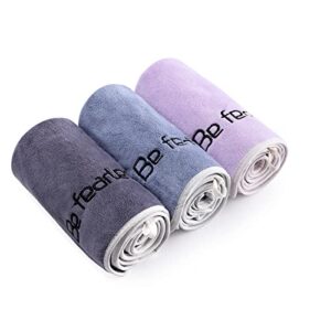 bobor gym towels set, microfiber sports towel for men and women, super soft and quick-drying 3-pack set towel, for tennis, yoga, cycling, swimming (1blue+1purple+1gray, 14" x 29")