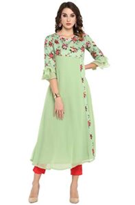 janasya indian women's light green poly crepe kurta(jne3368-kr-xl)