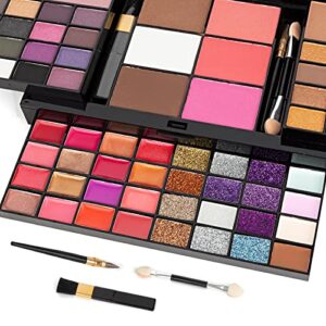 All In One Makeup Gift Kit - Ultimate Color Combination - 36 Eyeshadow, 28 Lip Gloss, 3 Blusher, 4 Concealer, 3 Contour Powder, 3 Brushes, 1 Mirror, 74 Colors Palette Set