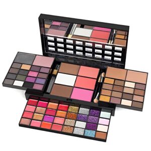 all in one makeup gift kit - ultimate color combination - 36 eyeshadow, 28 lip gloss, 3 blusher, 4 concealer, 3 contour powder, 3 brushes, 1 mirror, 74 colors palette set