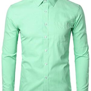 ZEROYAA Men's Long Sleeve Micro Twill Dress Shirt Basic Slim Fit Button Up Business Formal Shirts with Pocket ZYSGCL02 Light Green Large