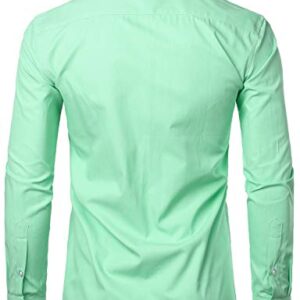 ZEROYAA Men's Long Sleeve Micro Twill Dress Shirt Basic Slim Fit Button Up Business Formal Shirts with Pocket ZYSGCL02 Light Green Large