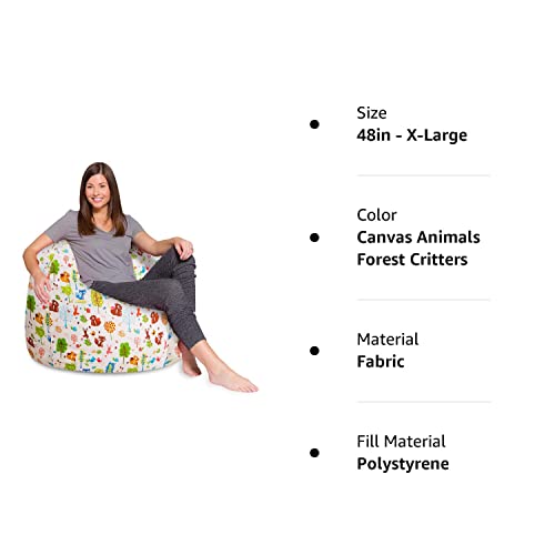 Posh Beanbags Bean Bag Chair, X-Large-48in, Canvas Animals Forest Critters