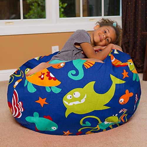 Posh Creations Bean Bag Chair for Kids, Teens, and Adults Includes Removable and Machine Washable Cover, 38in - Large, Canvas Sea Creatures on Blue