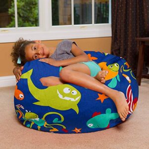 Posh Creations Bean Bag Chair for Kids, Teens, and Adults Includes Removable and Machine Washable Cover, 38in - Large, Canvas Sea Creatures on Blue