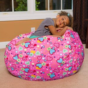 Posh Creations Bean Bag Chair for Kids, Teens, and Adults Includes Removable and Machine Washable Cover, Canvas Multi-Colored Hearts on Pink, 38in - Large