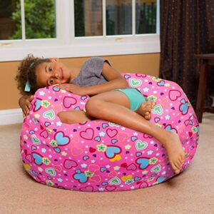 Posh Creations Bean Bag Chair for Kids, Teens, and Adults Includes Removable and Machine Washable Cover, Canvas Multi-Colored Hearts on Pink, 38in - Large