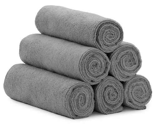 S&T INC. Microfiber Towel for Sweat Yoga Workout Home Gym , Grey, 16 Inch x 27 Inch, 6 Pack