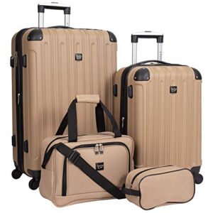 travelers club midtown hardside 4-piece luggage travel set, expandable, tan